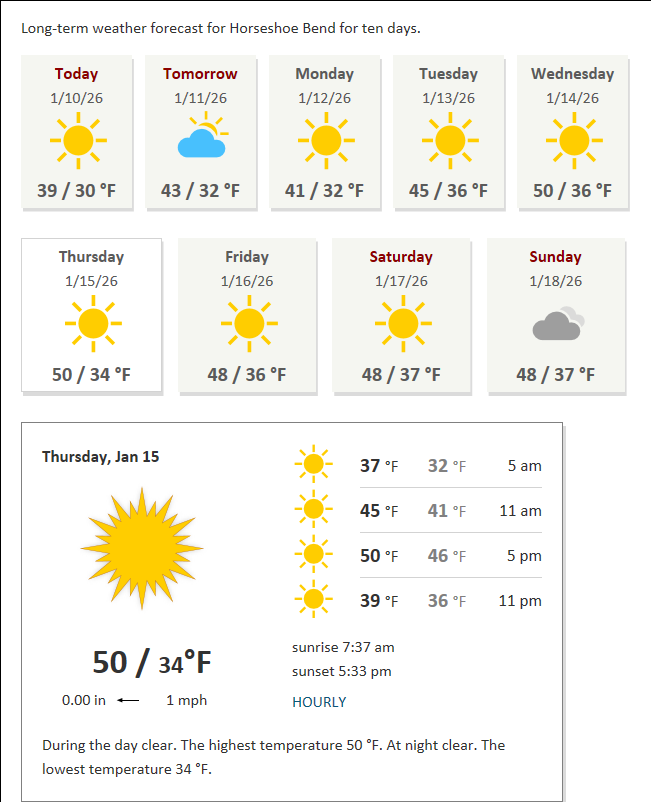 Weather Horseshoe Bend, Arizona, USA long-term weather forecast ...